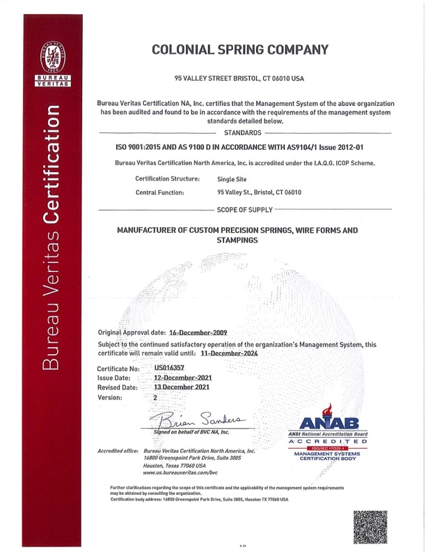 New England Spring ISO Certification - New England Spring